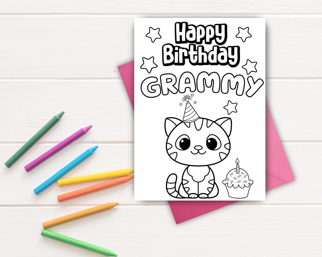 Grammy Birthday Color-in Card: DIY Kids Printable Coloring Gift for ...