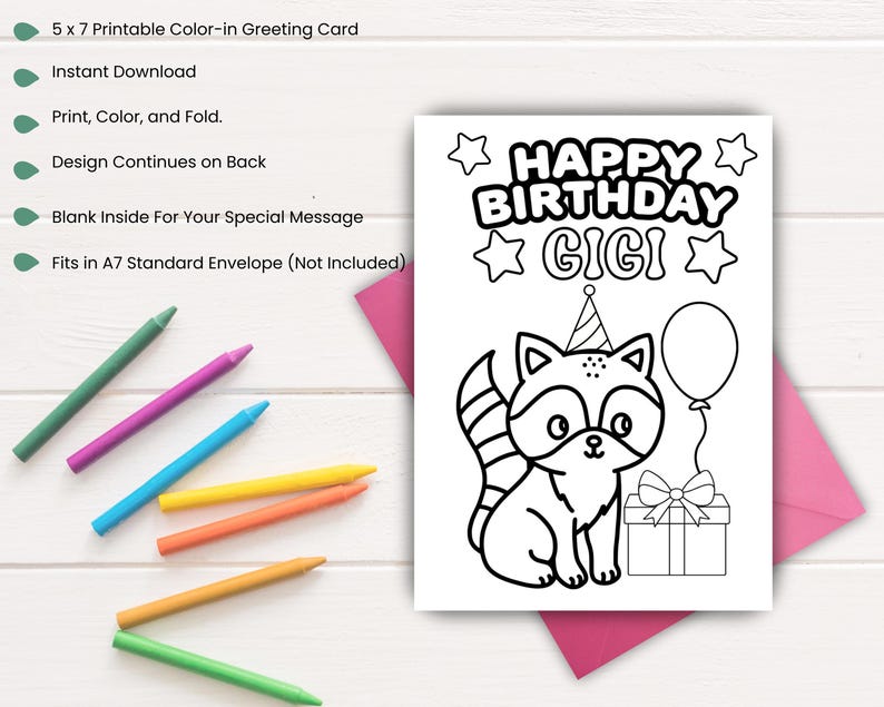 Gigi Birthday Color-in Card: Printable Coloring Card | DIY Kids Craft ...