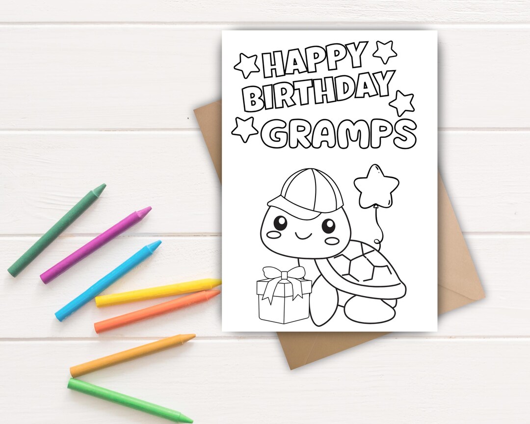 Happy Birthday Gramps Color-in Card | DIY Kids Coloring Craft Gift ...