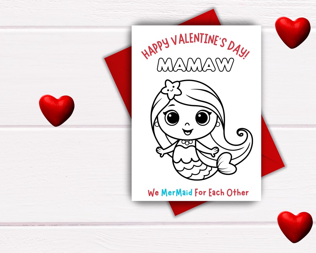 Mamaw Color-in Valentine Card | Kids DIY Craft | Keepsake Gift (instant ...