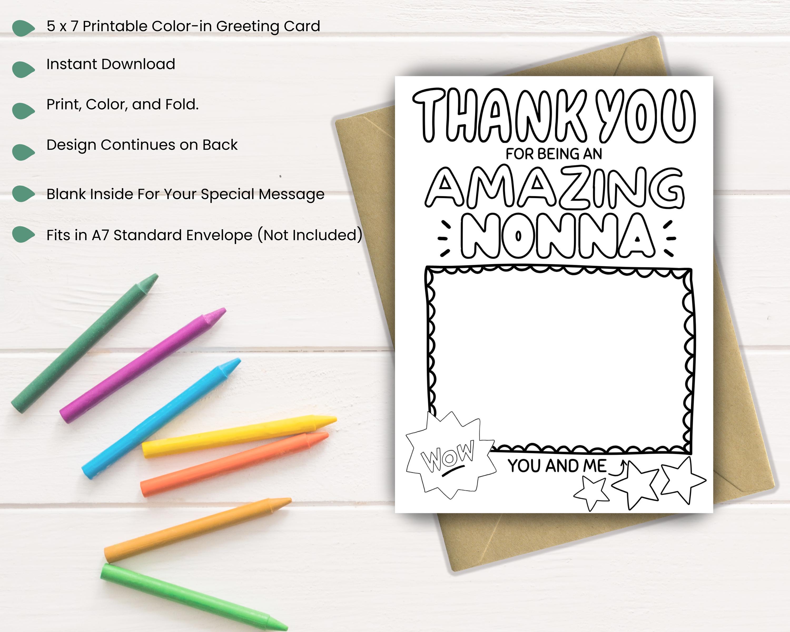 Thank You Nonna Color-in Card: Printable Kid's DIY Gift for Nonna ...