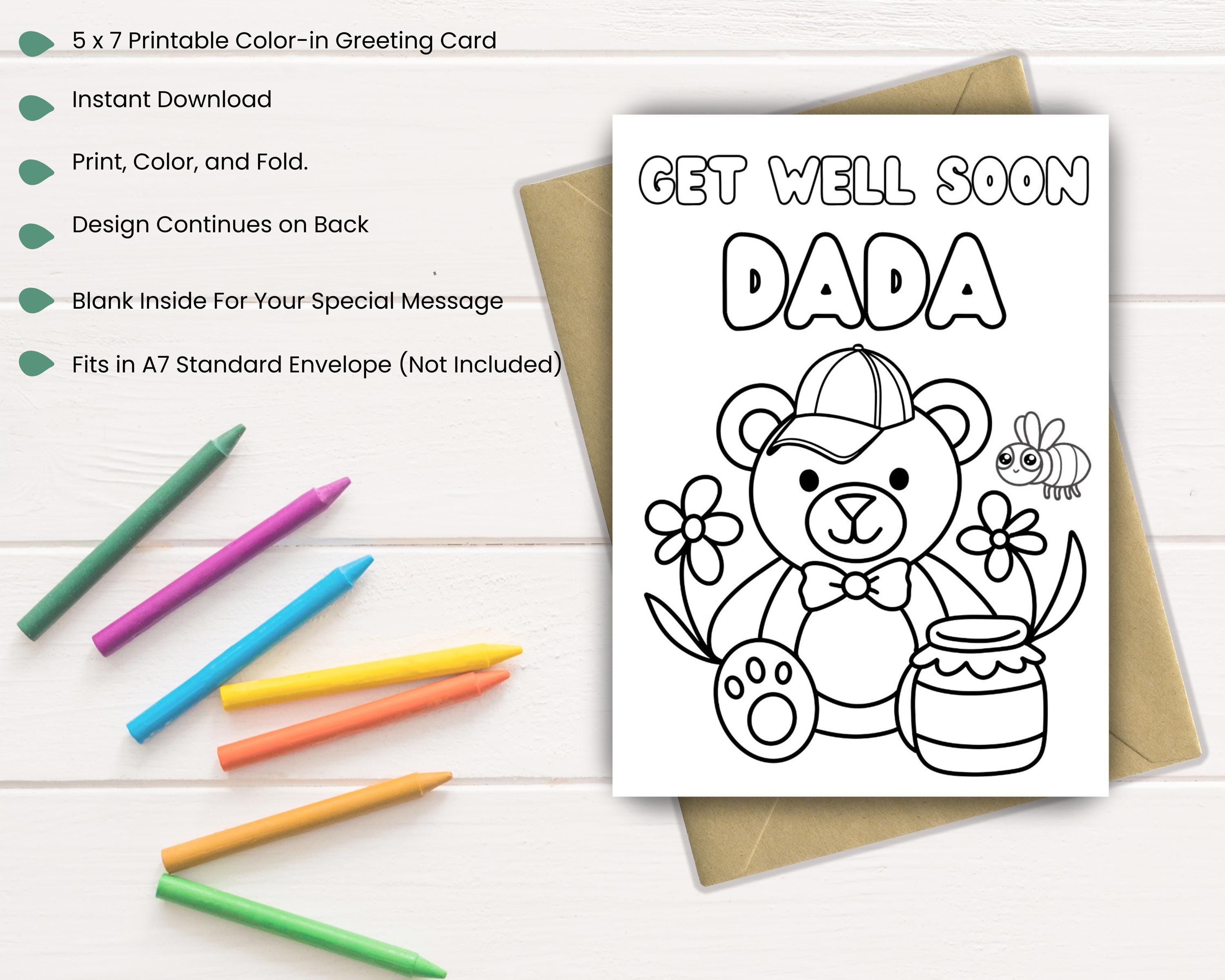 Get Well Dada Color-in Card: Printable Gift for Dada | Kids DIY Craft ...