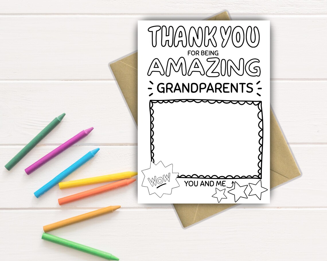 Color-in Thank You Card for Grandparents: Printable Kid's Craft (PDF ...