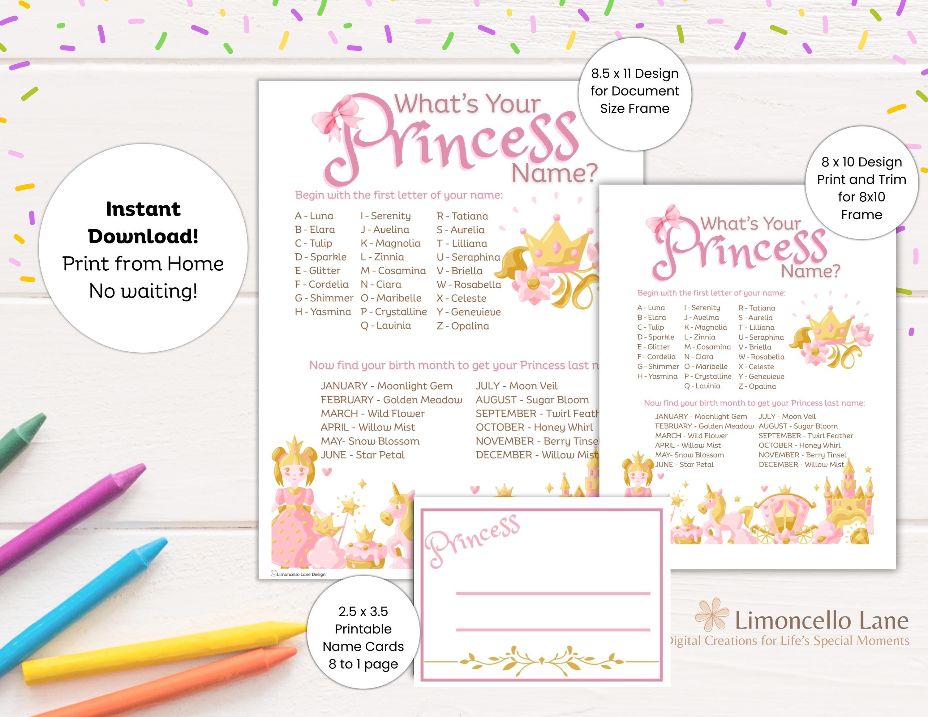 What's Your Princess Name | Printable Instant Download Party Game ...