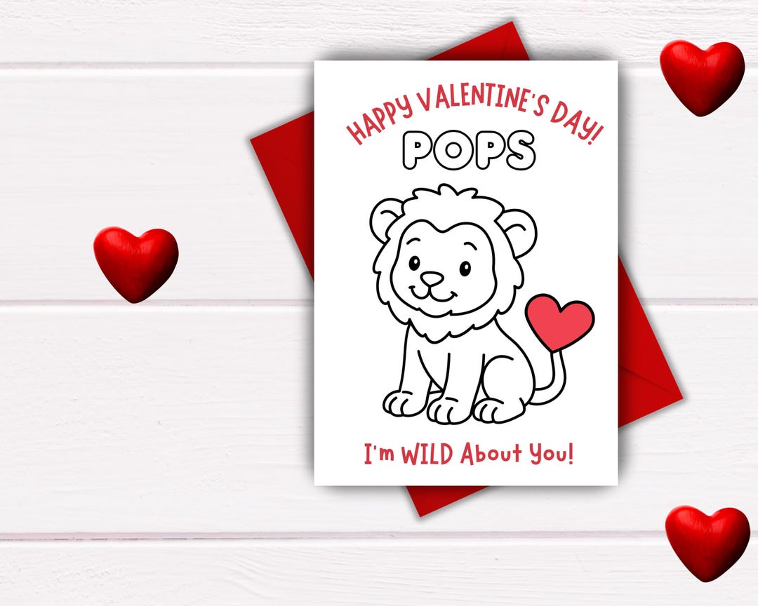 Pops Valentine Color-in Card | Kids Craft | Keepsake Gift (instant ...