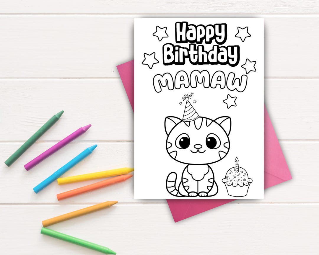 Mamaw Birthday Color-in Card: DIY Kids Printable Coloring Gift for ...