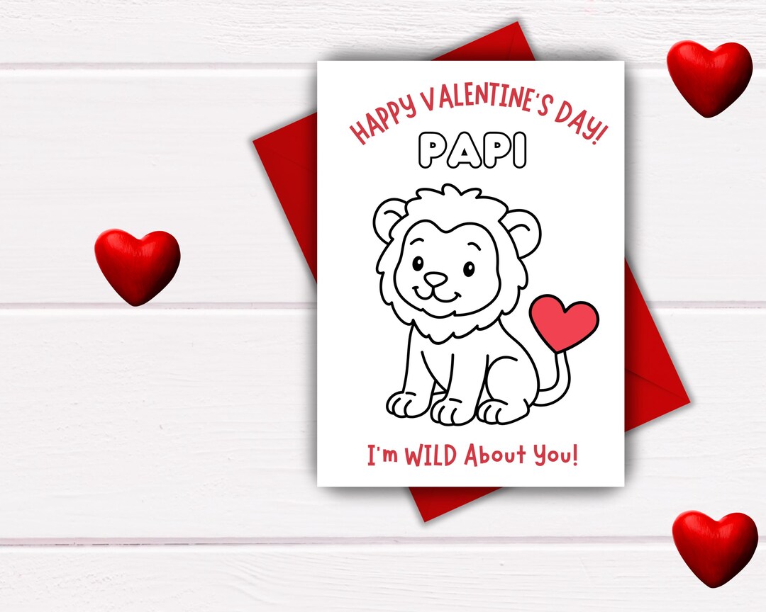 Papi Valentine Color-in Card | Kids Craft | Keepsake Gift (instant ...