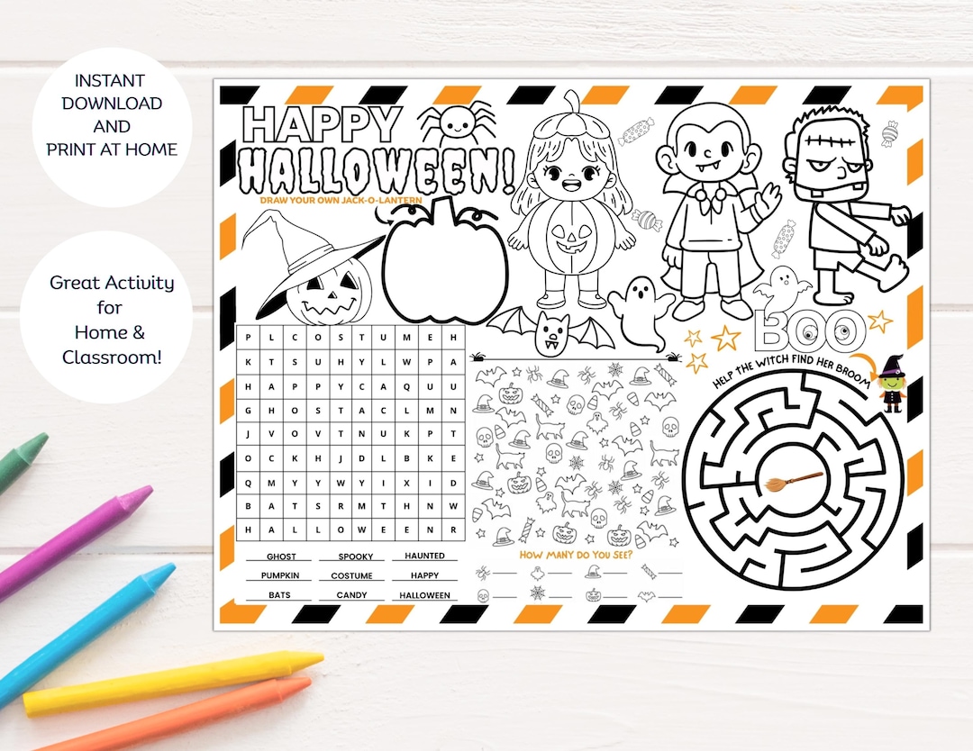 Halloween Coloring Placemat: Printable Kids Activity | Color-in Table ...