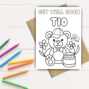 Get Well Tio Color-in Card: Printable Gift for Tio | Kids DIY Craft ...