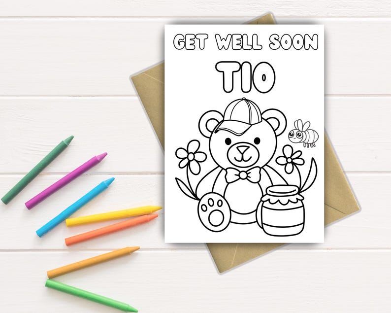 Get Well Tio Color-in Card: Printable Gift for Tio | Kids DIY Craft ...