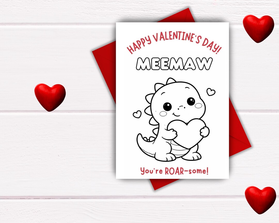 Meemaw Valentine Color-in Card | Kids Craft | Keepsake Gift (instant ...