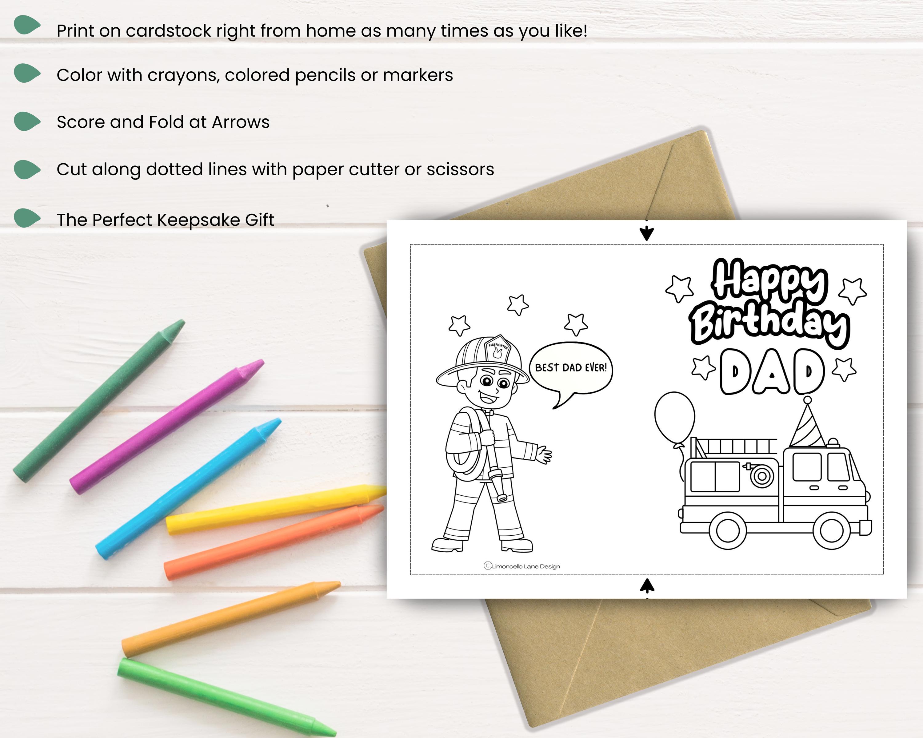 Happy Birthday Dad Color-in Card: DIY Kids Craft | Printable Gift (easy ...
