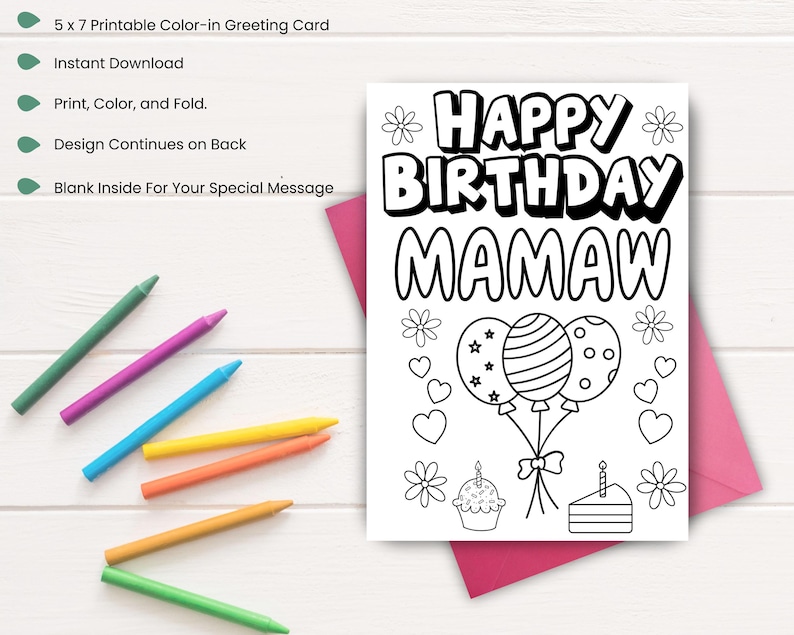 Mamaw Birthday Color-in Card | Printable Kids Coloring Keepsake Gift ...