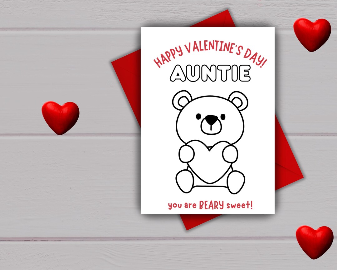 Auntie Valentine Color-in Card: Kids Craft | Keepsake Gift (instant ...