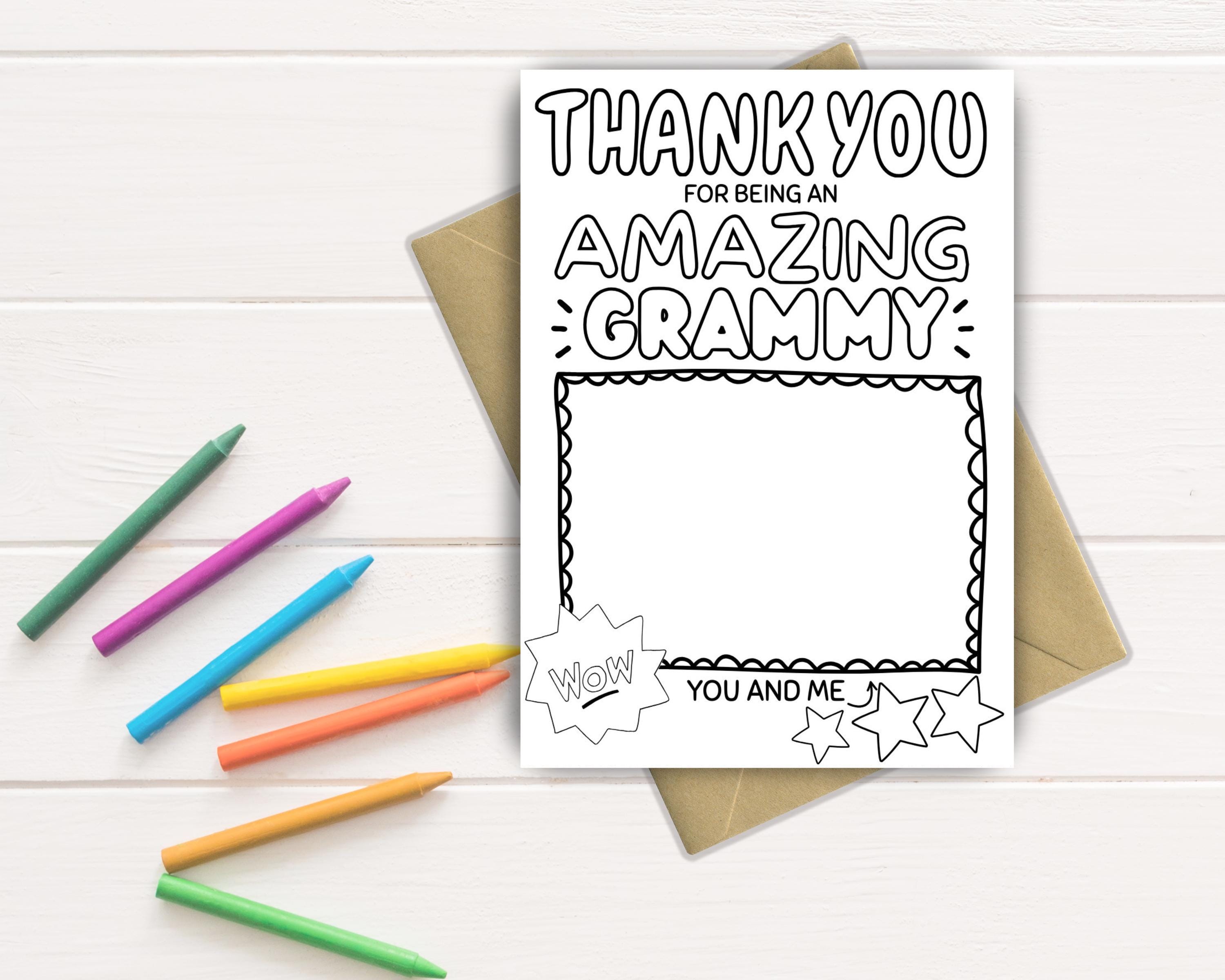 Thank You Grammy Color-in Card: Printable Kid's DIY Gift for Grammy ...