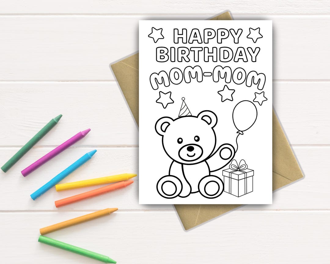Mom-mom Birthday Color-in Card: Printable Kids Craft DIY Gift (easy ...