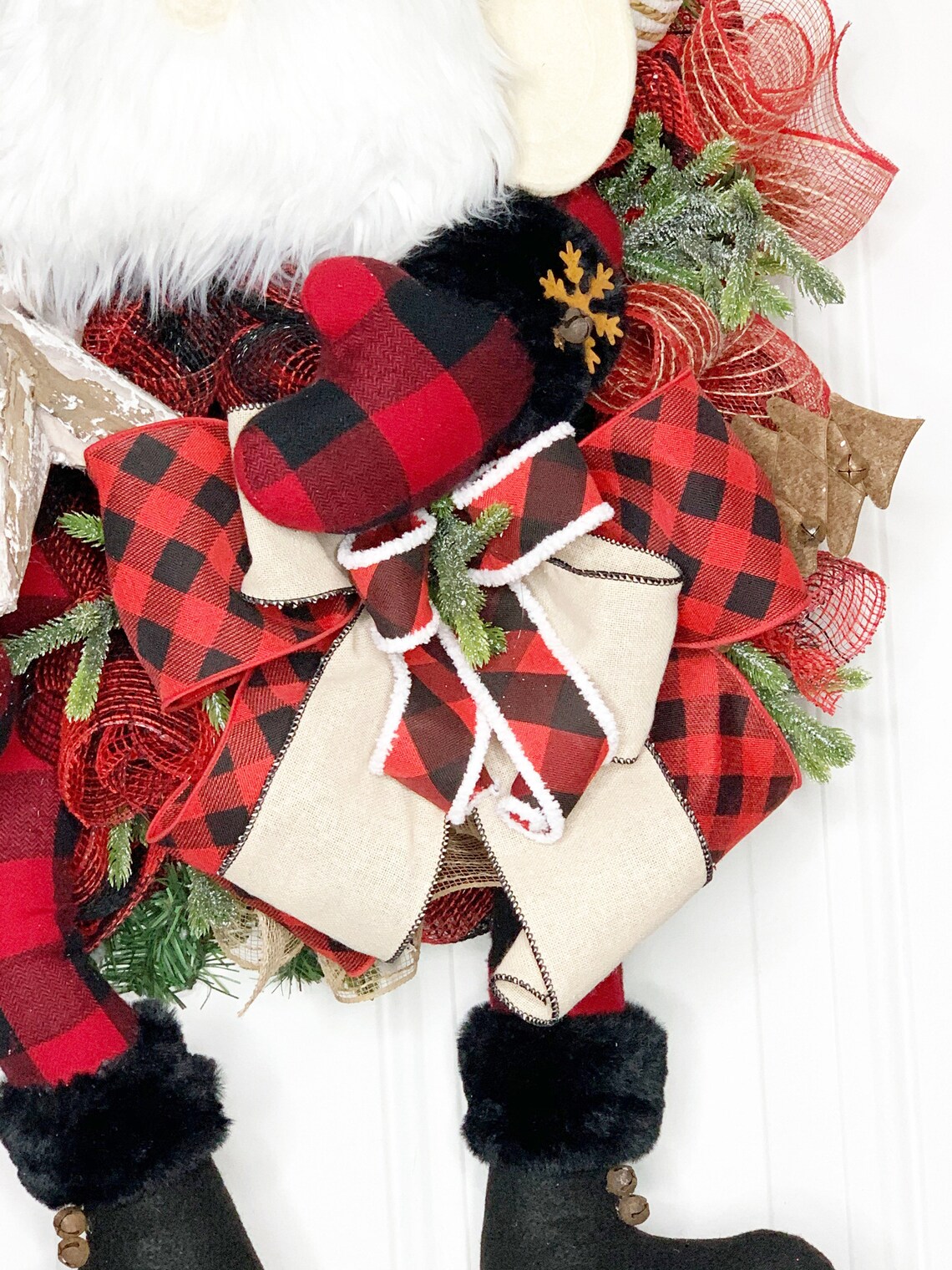 Buffalo Plaid Rustic Elf Christmas Wreath Elf Christmas Etsy