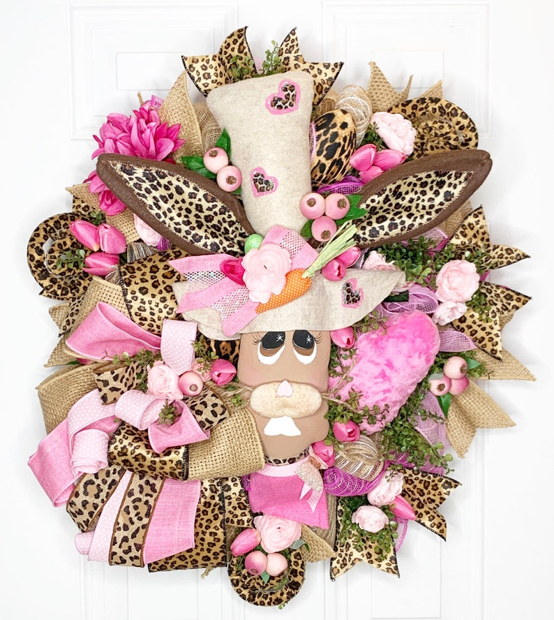 Leopard Print Easter Bunny Wreath, Easter Decor, Cheetah Print Decor ...