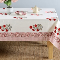White Pink Indian Block Print Tablecloth, Floral Table Scape Décor ...