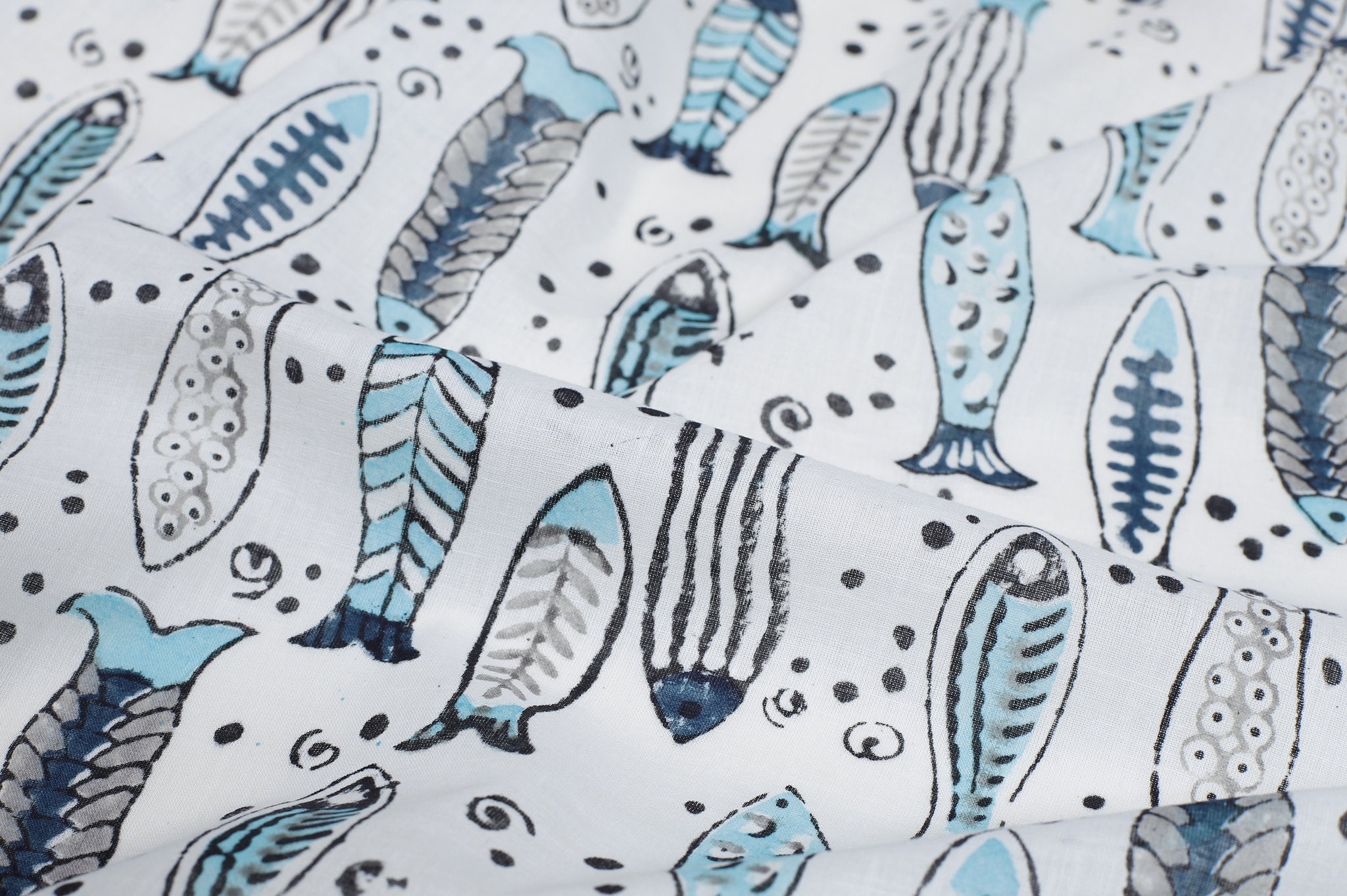 By Yard Fabrichandmade Block Fish Print Fabricpure Cotton - Etsy