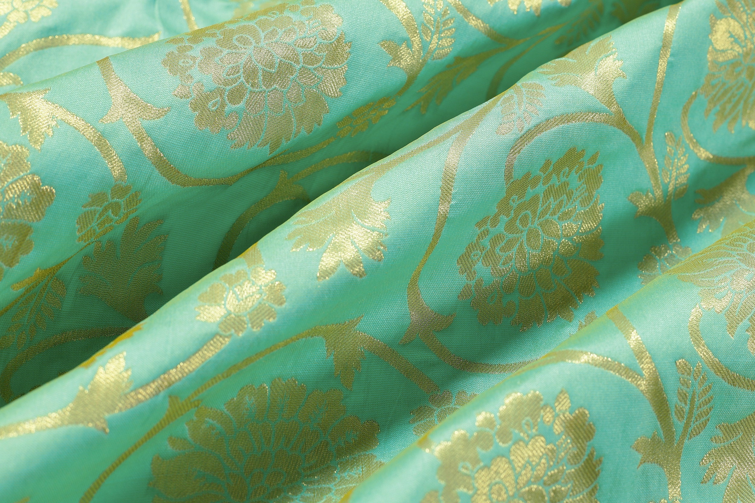 Green Silk Jacquard Fabric By The Yard Banarasi Fabric Banaras Etsy