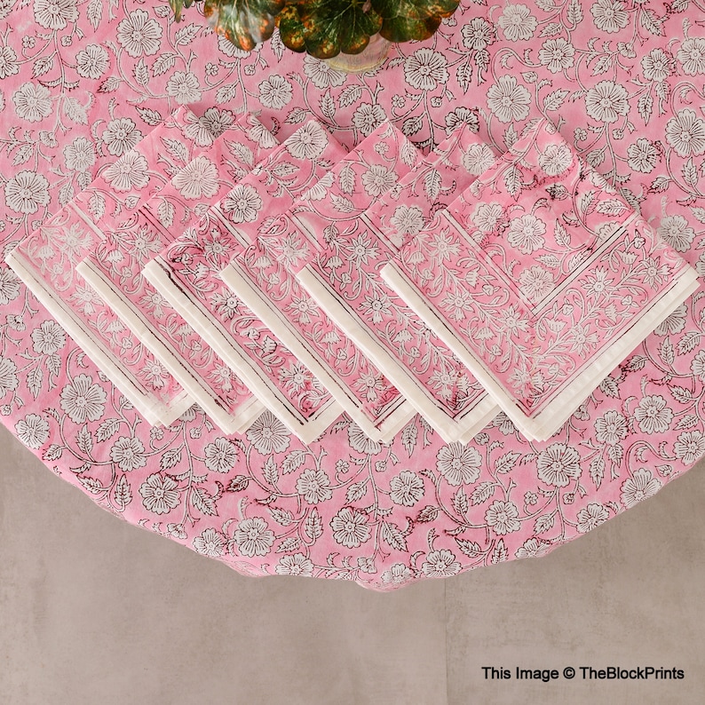 Pink Floral Round Tablecloth Indian Block Print Round Table - Etsy