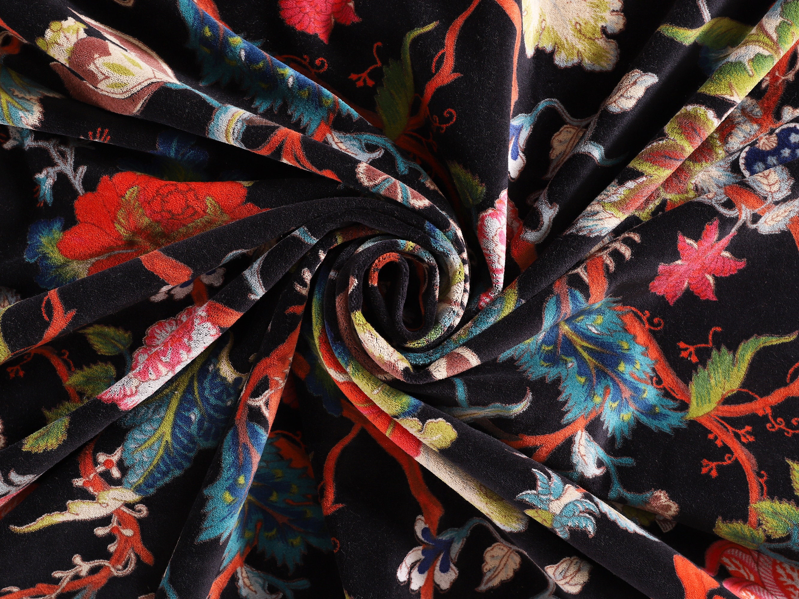 Indian Velvet Fabric, Floral Hand Print, Fabric by the Meter, 110cm ...