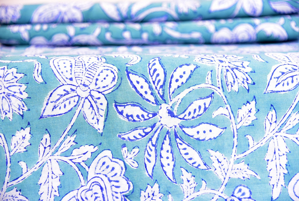 Beautiful Hand Block Print Fabric, Floral Print Cotton Fabric, Block ...