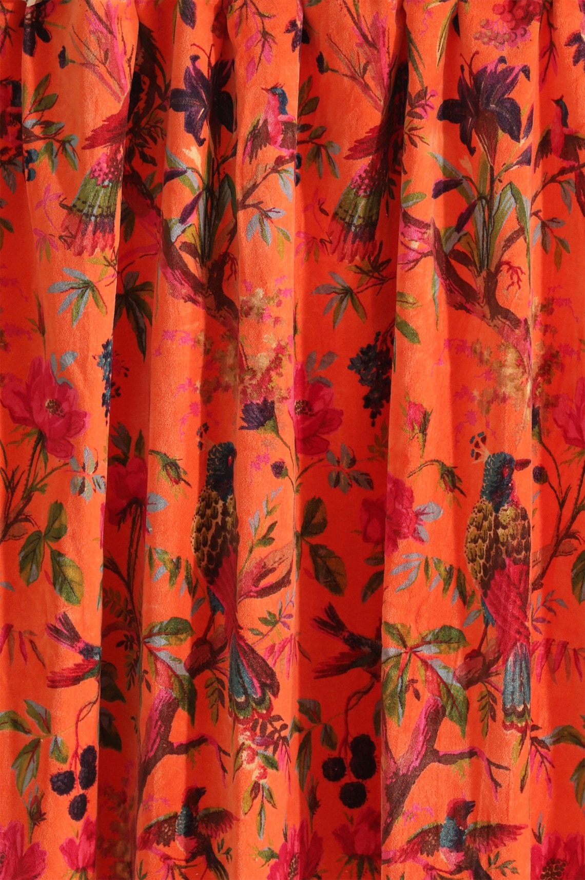 Printed Velvet Fabric Indian Fabric Floral ORANGE BIRD Print Fabric ...