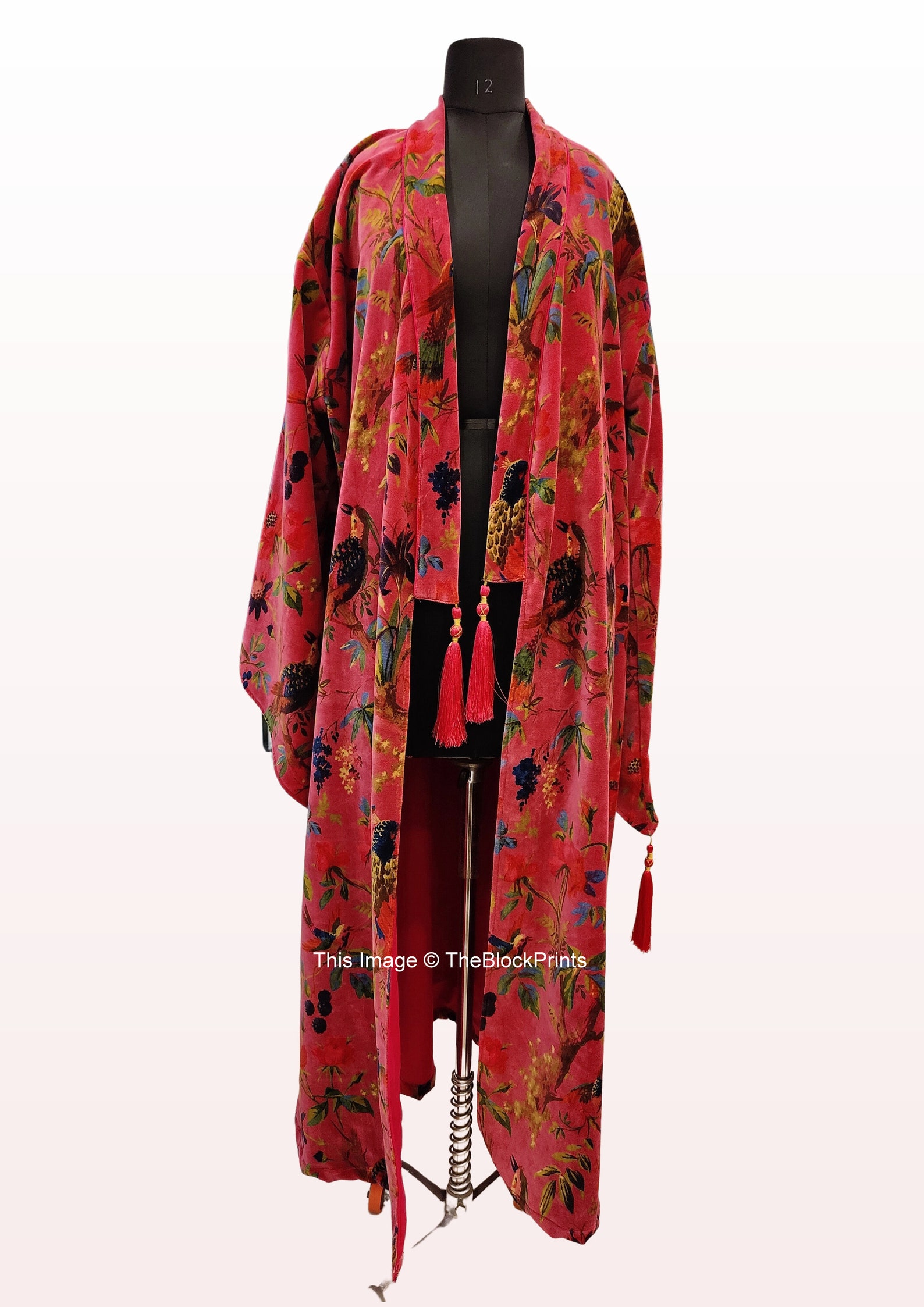 OFMD Pink Bird Velvet Banyan Fabric Kimono Cotton Velvet Robe - Etsy Canada