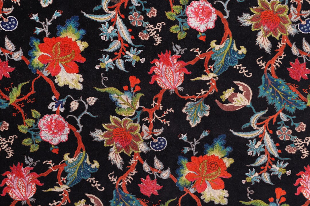 Indian Velvet Fabric, Floral Hand Print, Fabric by the Meter, 110cm ...
