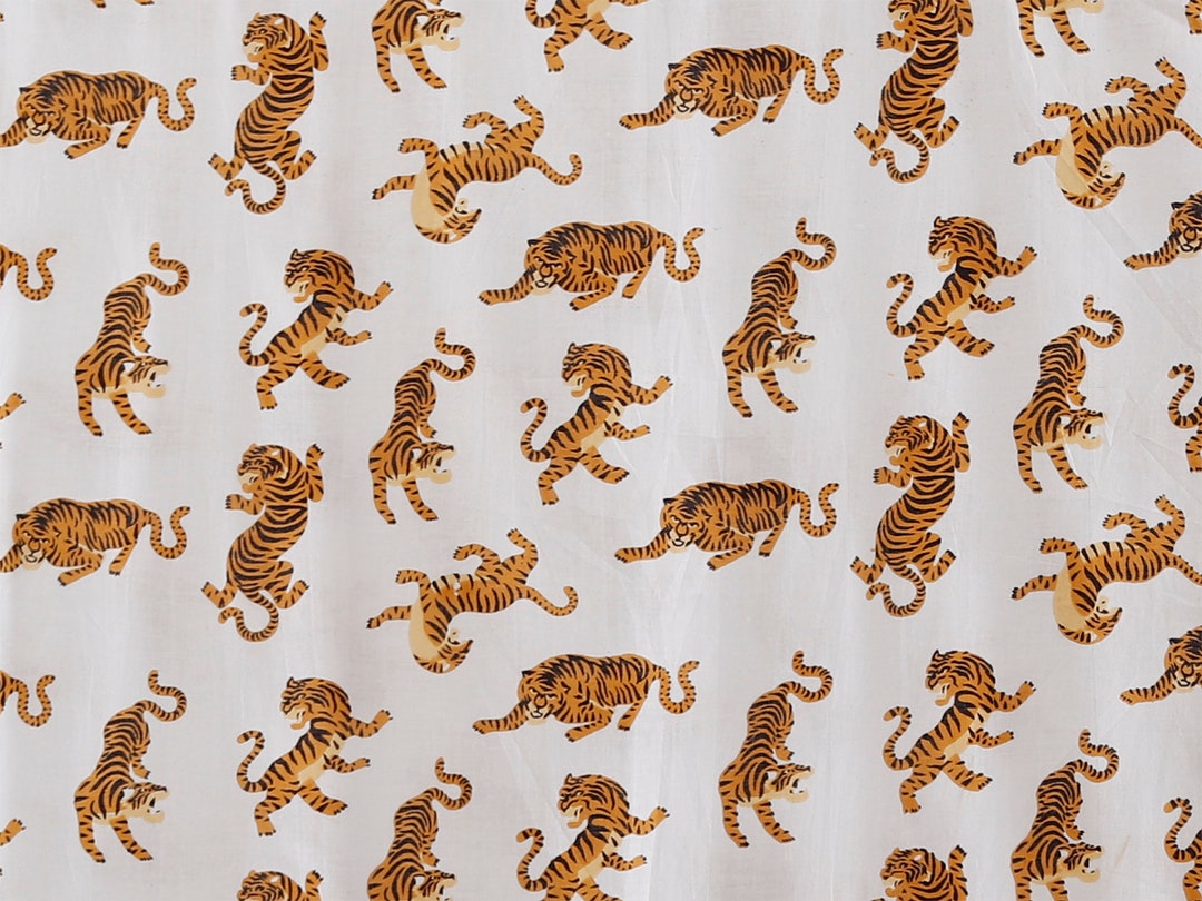 White Brown Tiger Hand Print Indian Hand Block Printed Fabric,pure 100% ...