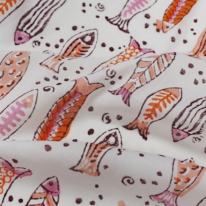 Sold by Yard Fish Print 100% Cotton Hand Printed Block Print Light ...
