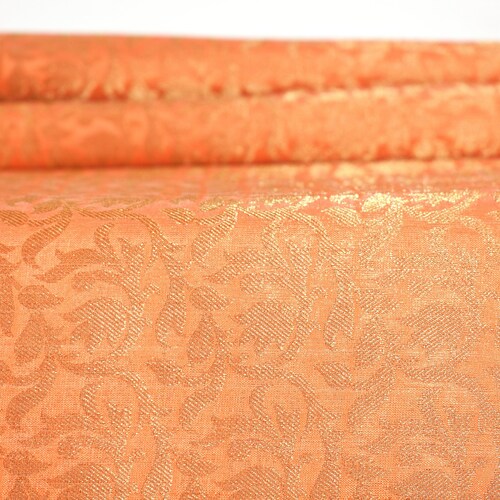 Indian Orange Brocade Fabric by the Yard Wedding Dress | Etsy
