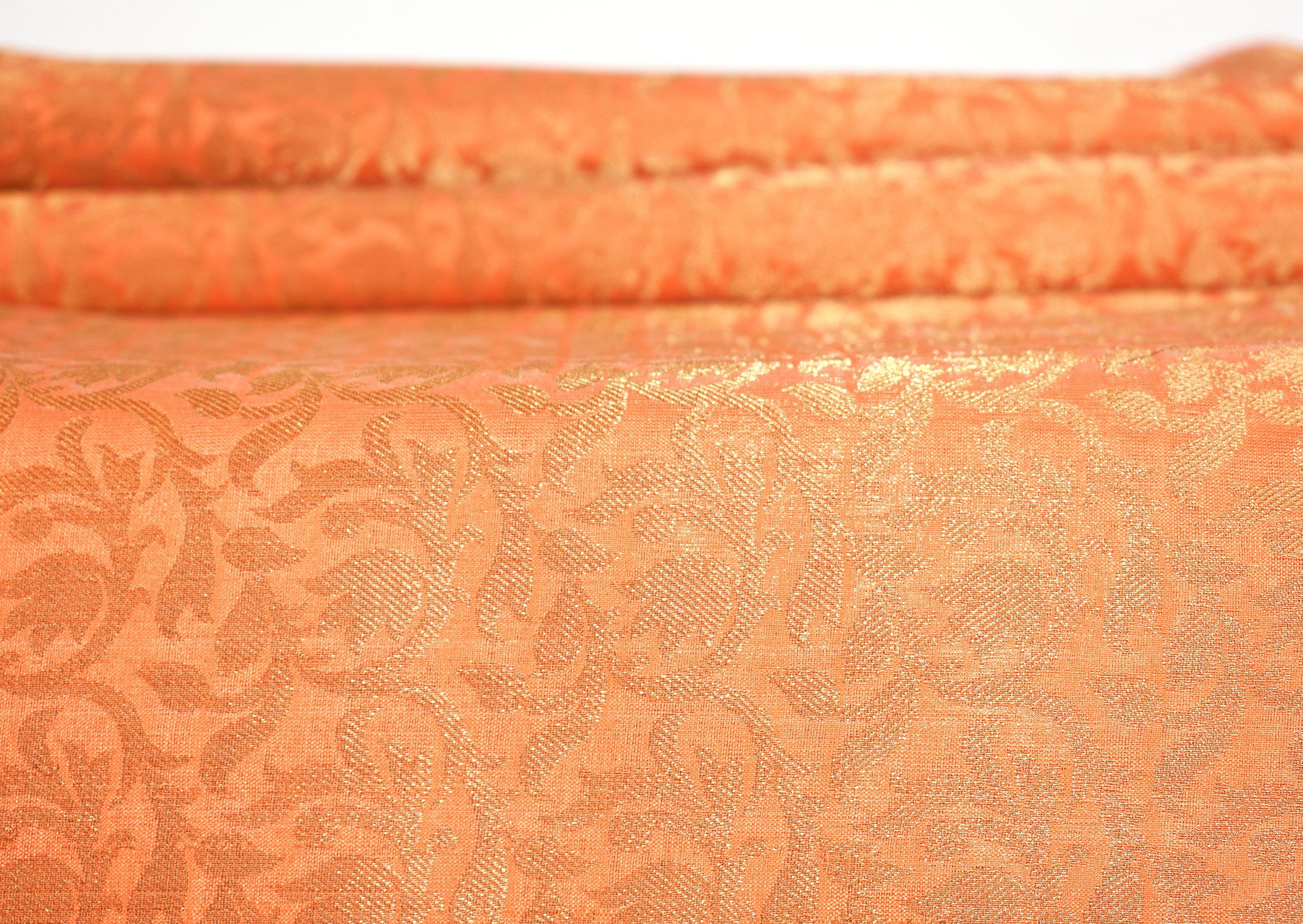 Indian Orange Brocade Fabric by the Yard Wedding Dress Banarasi Brocade ...