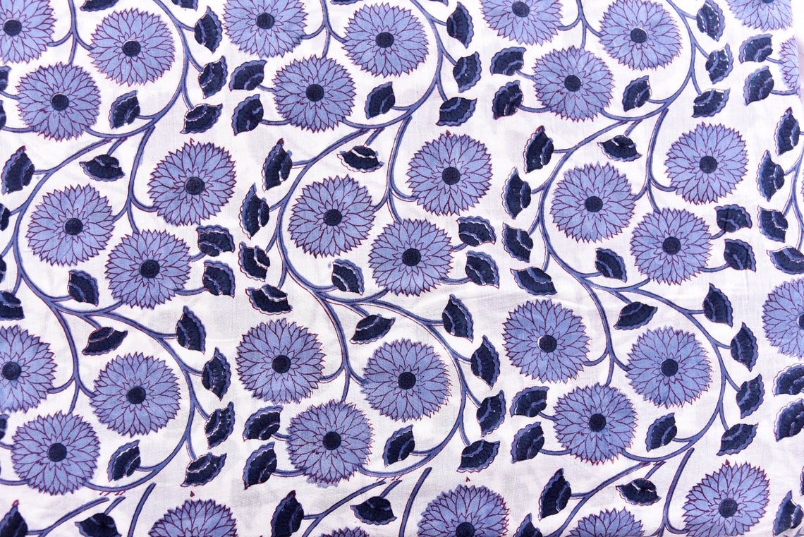 Indian Hand Block Print Fabrichand Dyed/hand Printedwhite - Etsy