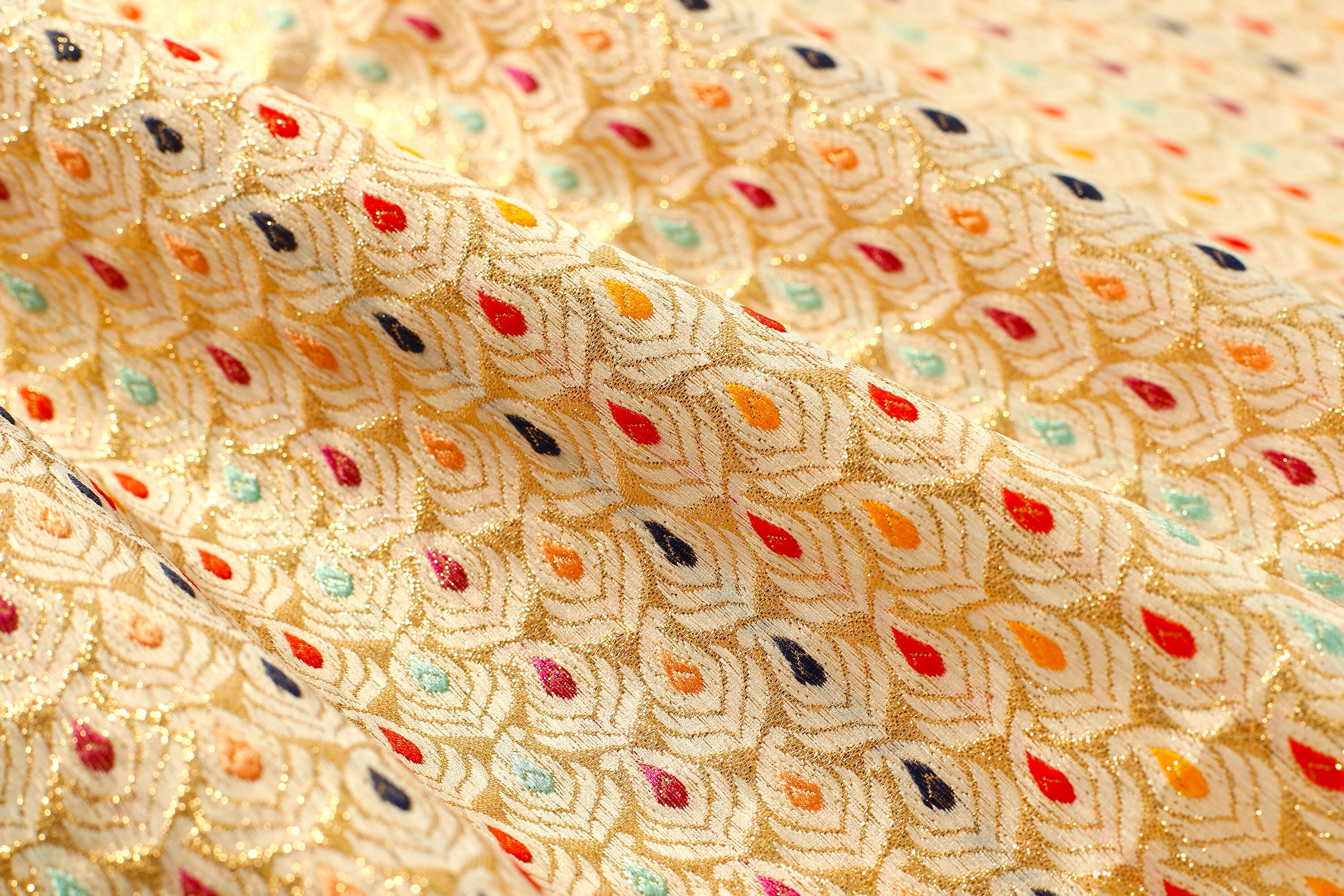 Indian Gold Silk Brocade Fabric by the Yard Banarasi Silk - Etsy
