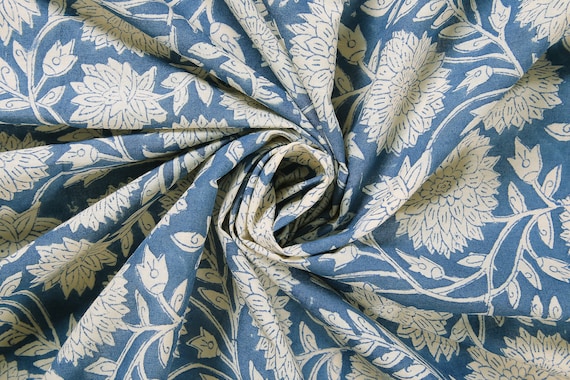 Beautiful Hand Block Printed Blue Fabric Cotton Fabric | Etsy Canada