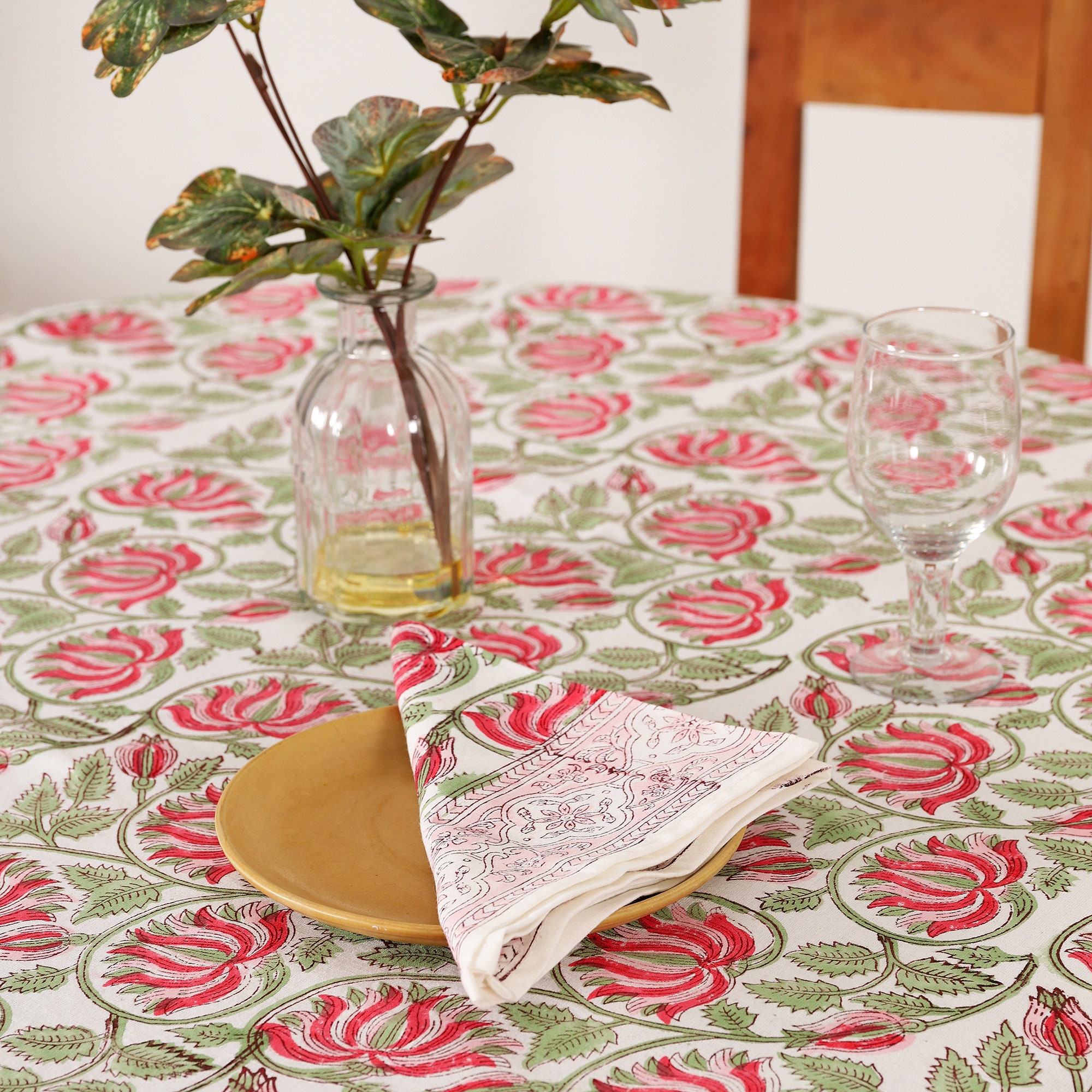 Pink Green Red Lotus Flower Hand Block Printed 100% Pure - Etsy