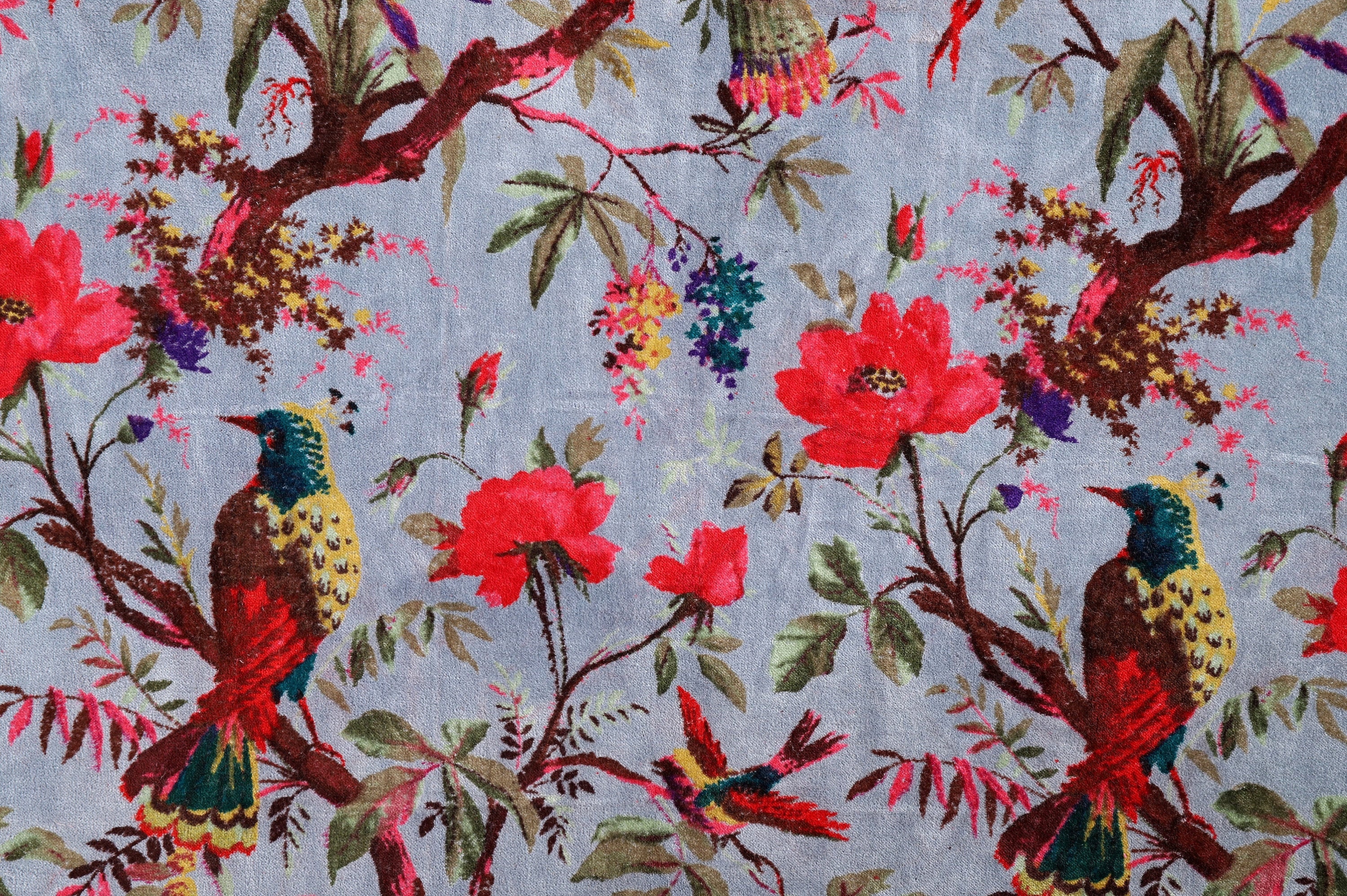 Printed Velvet Fabric Indian Fabric Floral GRAY BIRD Print - Etsy