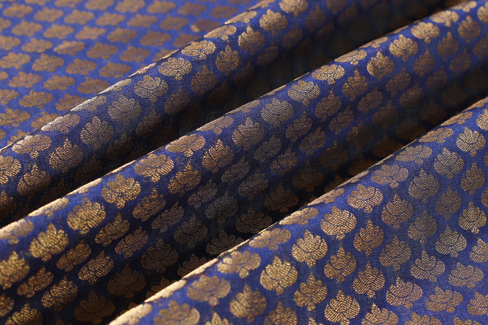 Indian Fabric Brocade Fabric Sold by the Yard - Blue Gold Brocade Art ...