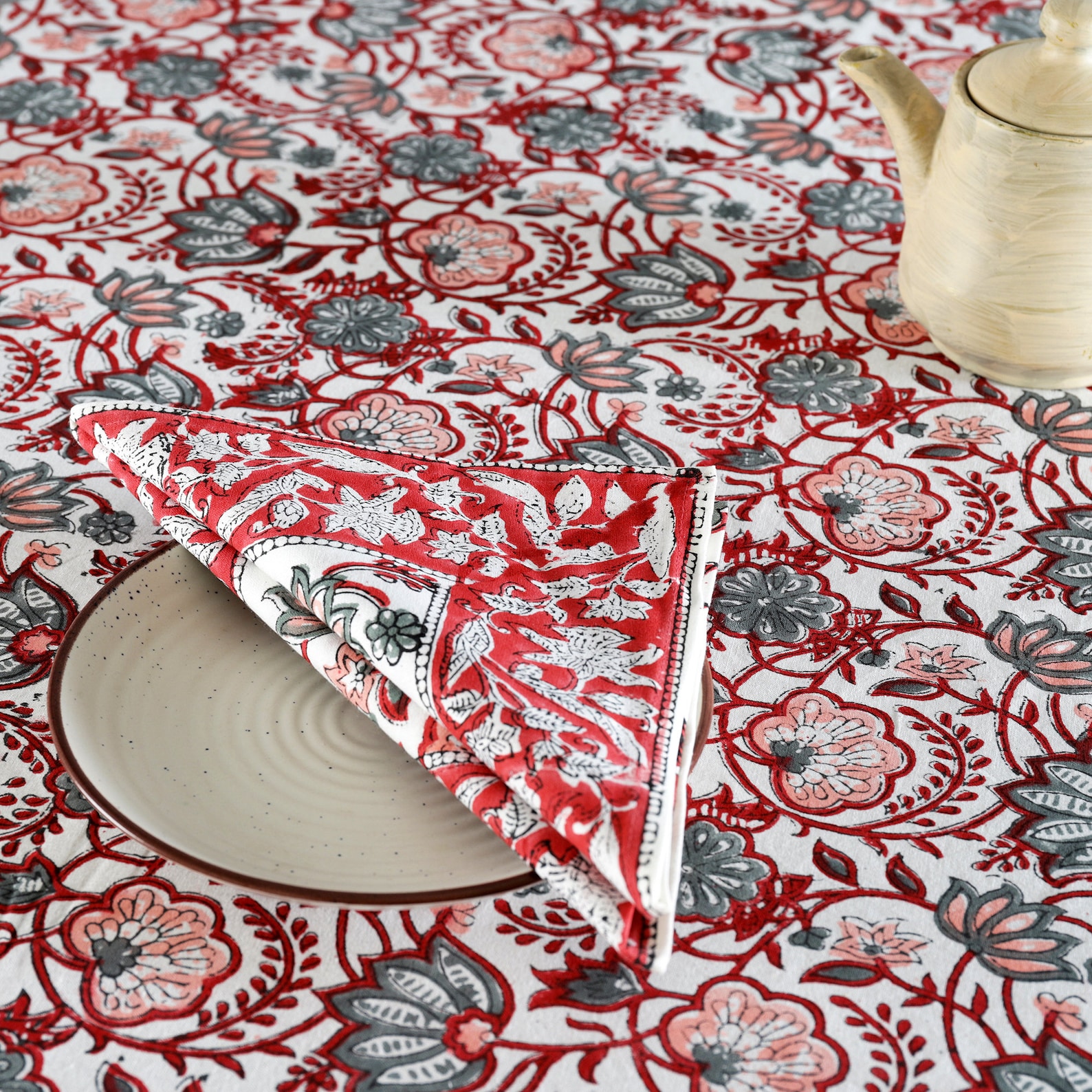 Lotus Flower Table Cloth Indian Block Print Round Table Cover ...