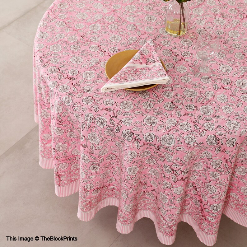 Pink Floral Round Tablecloth Indian Block Print Round Table - Etsy