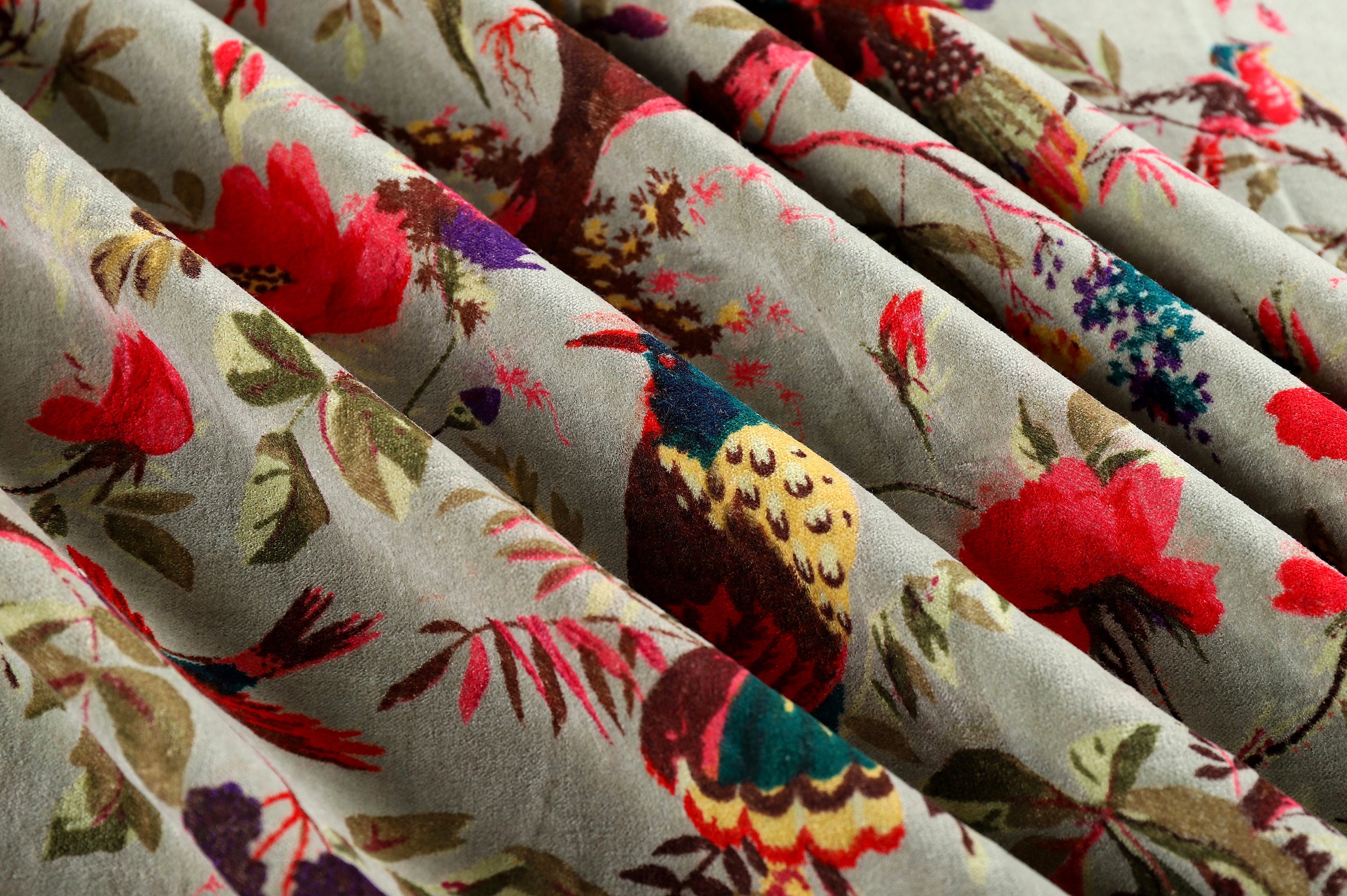 Printed Velvet Fabric Indian Fabric Floral GREEN BIRD Print - Etsy