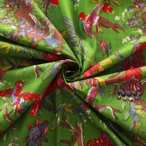 Green Bird Print Cotton Fabric, Sewing Kimono Fabric, Dressmaking ...