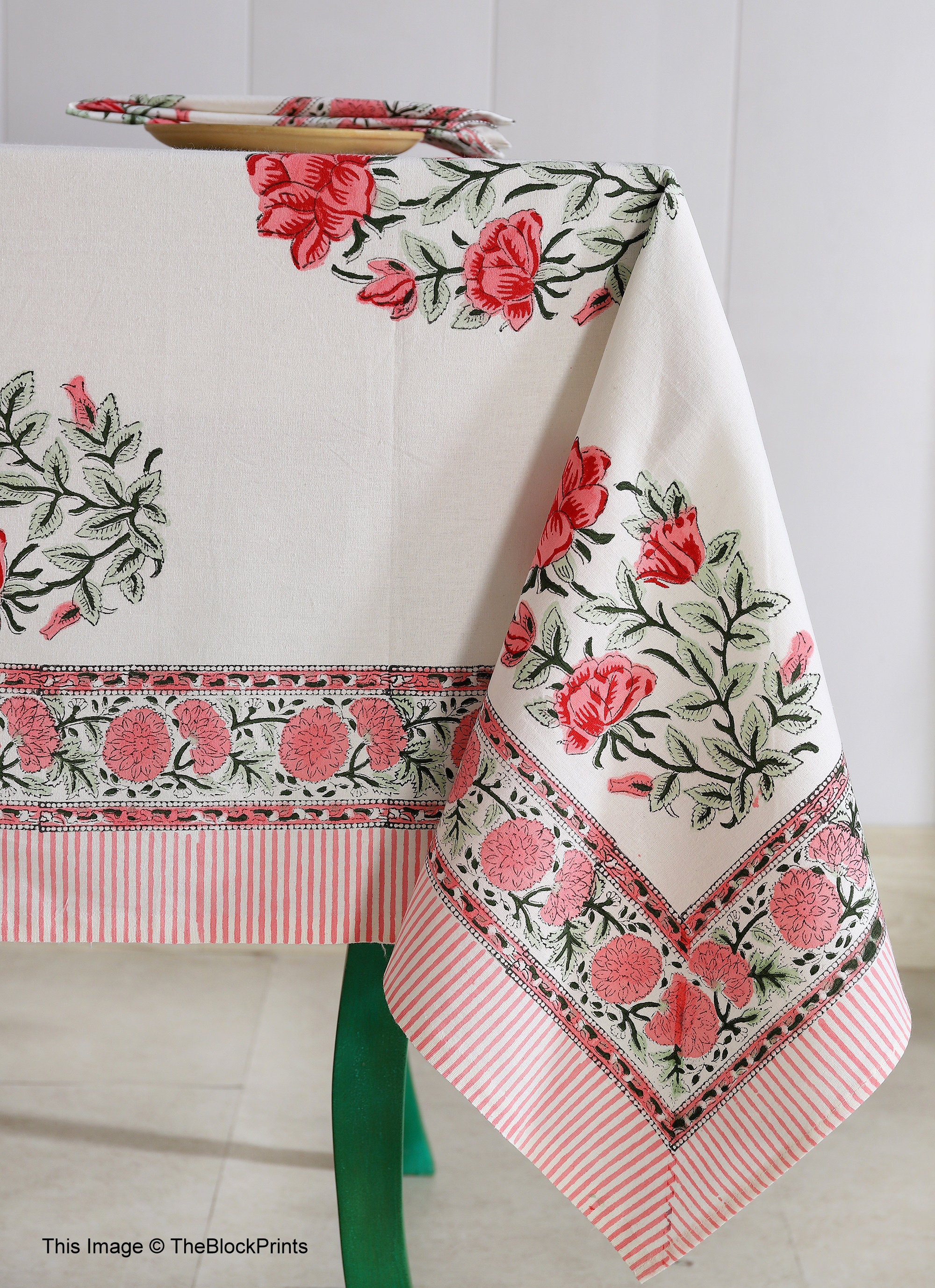 White Indian Block Print Tablecloth Floral Cotton Table - Etsy