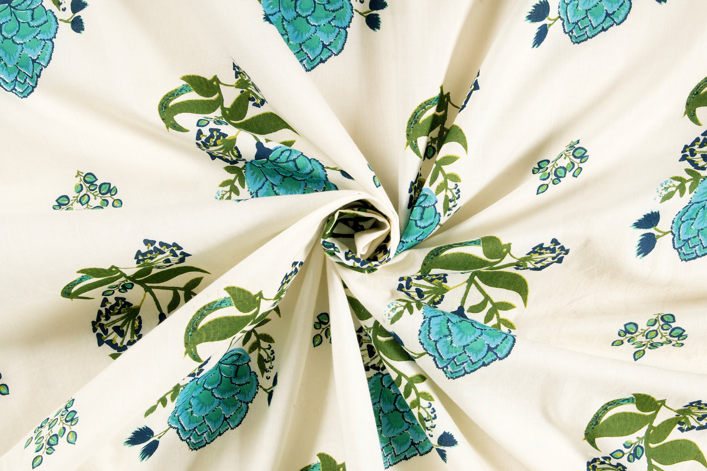Marigold Flower Print Fabric, Indian Cotton Fabric, Block Print Aqua ...