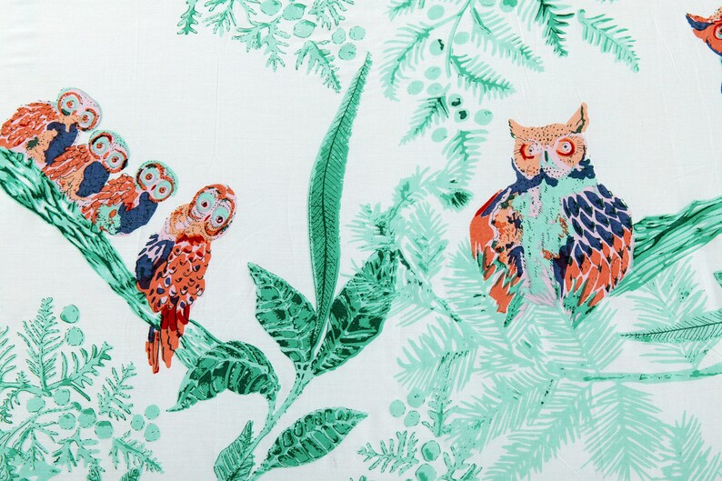 Owl Bird Floral Print Cotton Fabric Block Print Fabric Dress - Etsy