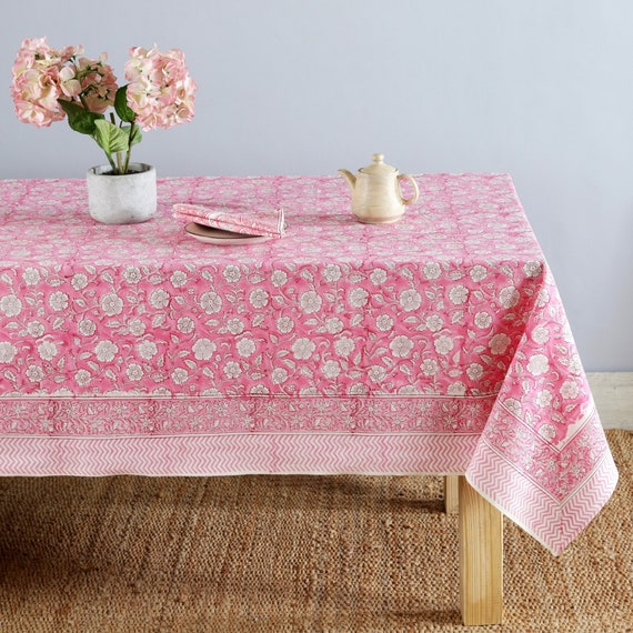 Indian Block Print Tablecloth Floral Cotton Table Cover Table Cloth 6 Pcs Napkins Set pink French Tablecloth Rectangle Table Cloth Etsy Ireland