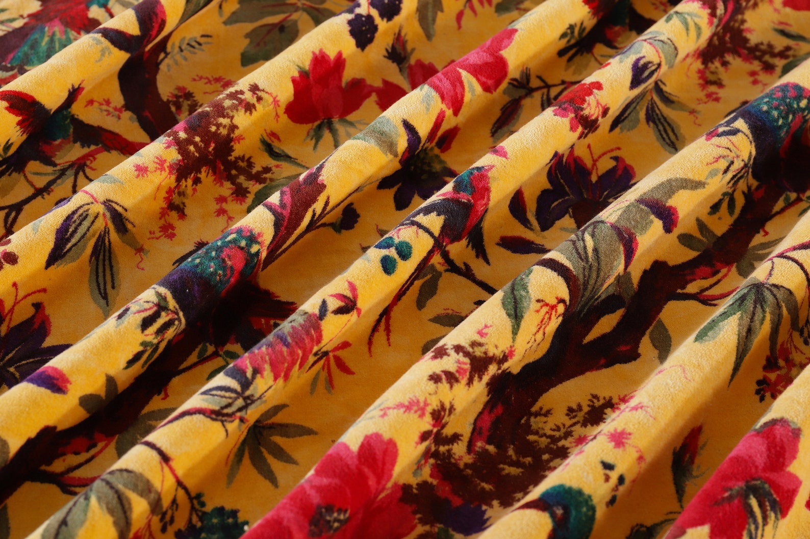 Yellow Bird Printed Velvet Fabric Velvet Fabric by Yard Cotton - Etsy